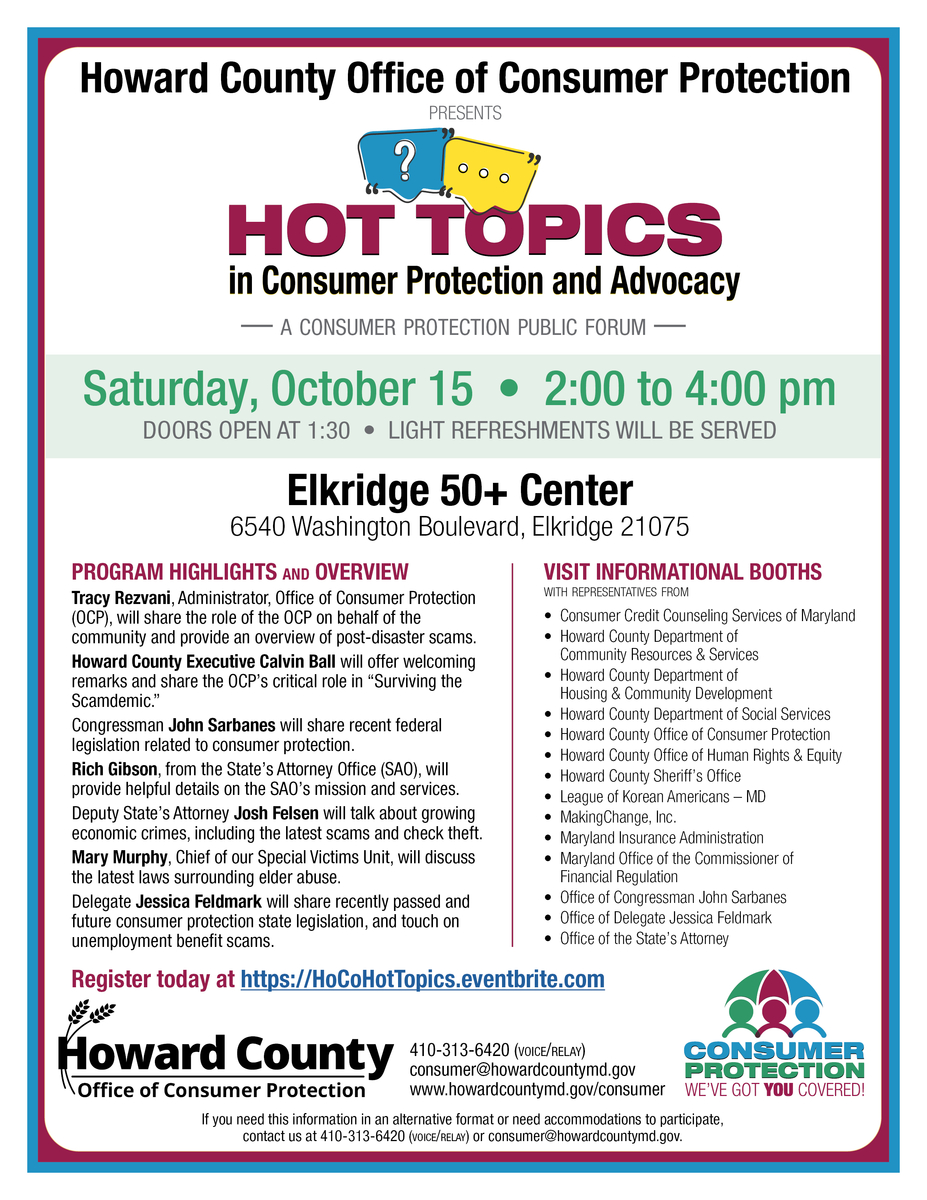 Hot Topics in Consumer Protection and Advocacy | Howard County